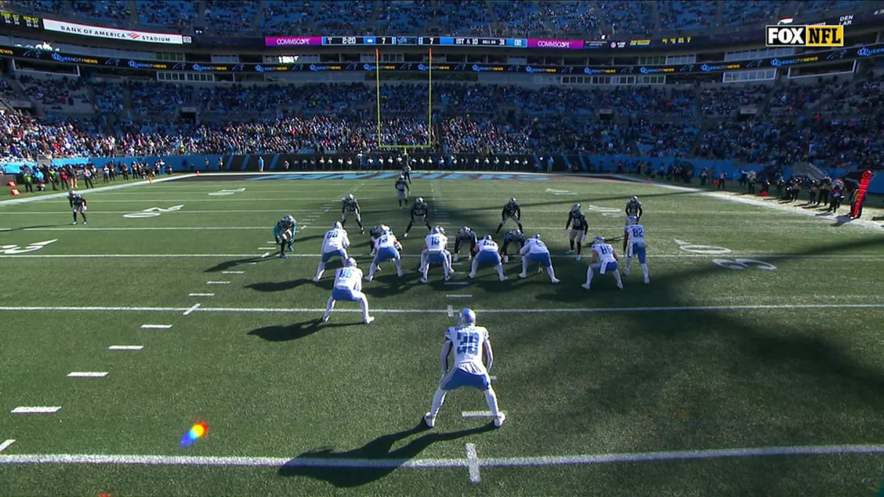 Carolina Panthers linebacker Frankie Luvu flies by the tight end ...