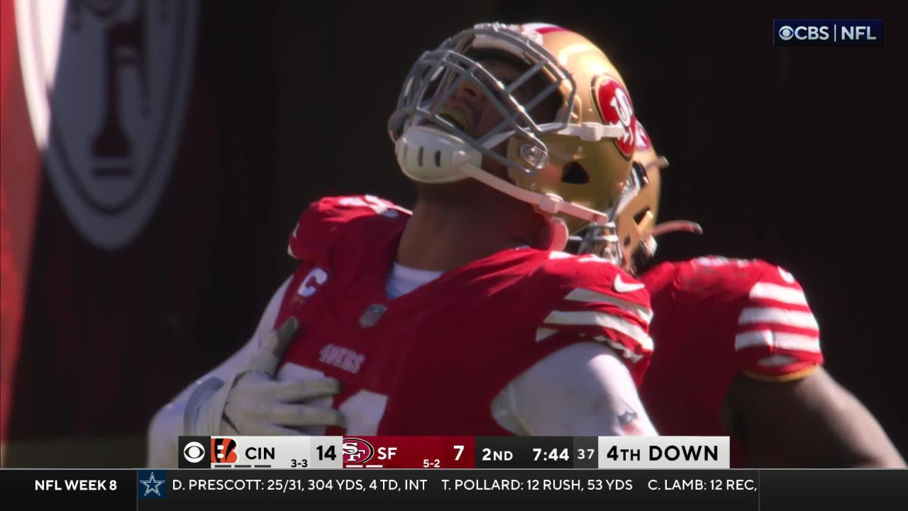 San Francisco 49ers defensive lineman Arik Armstead swarms Cincinnati ...