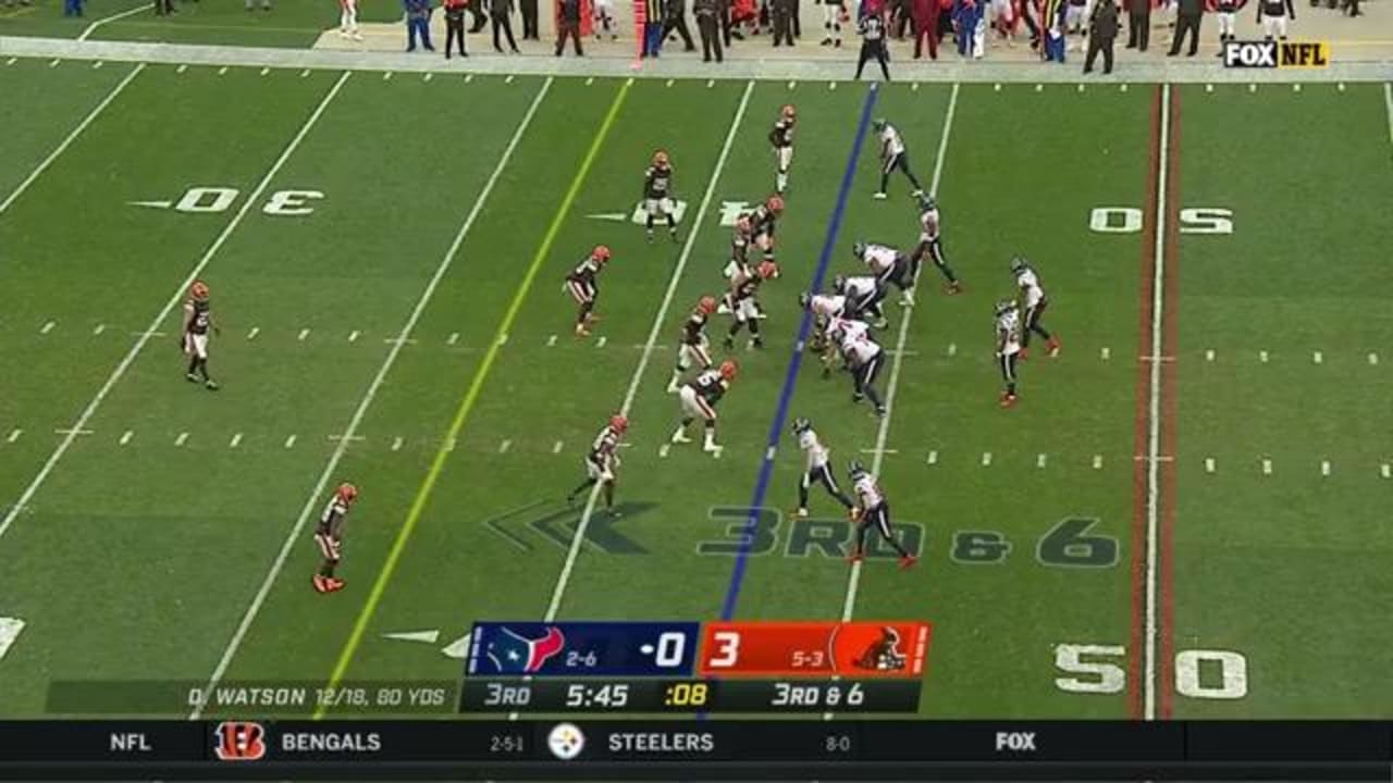 Houston Texans Deshaun Watson avoids sack and speeds for first down.