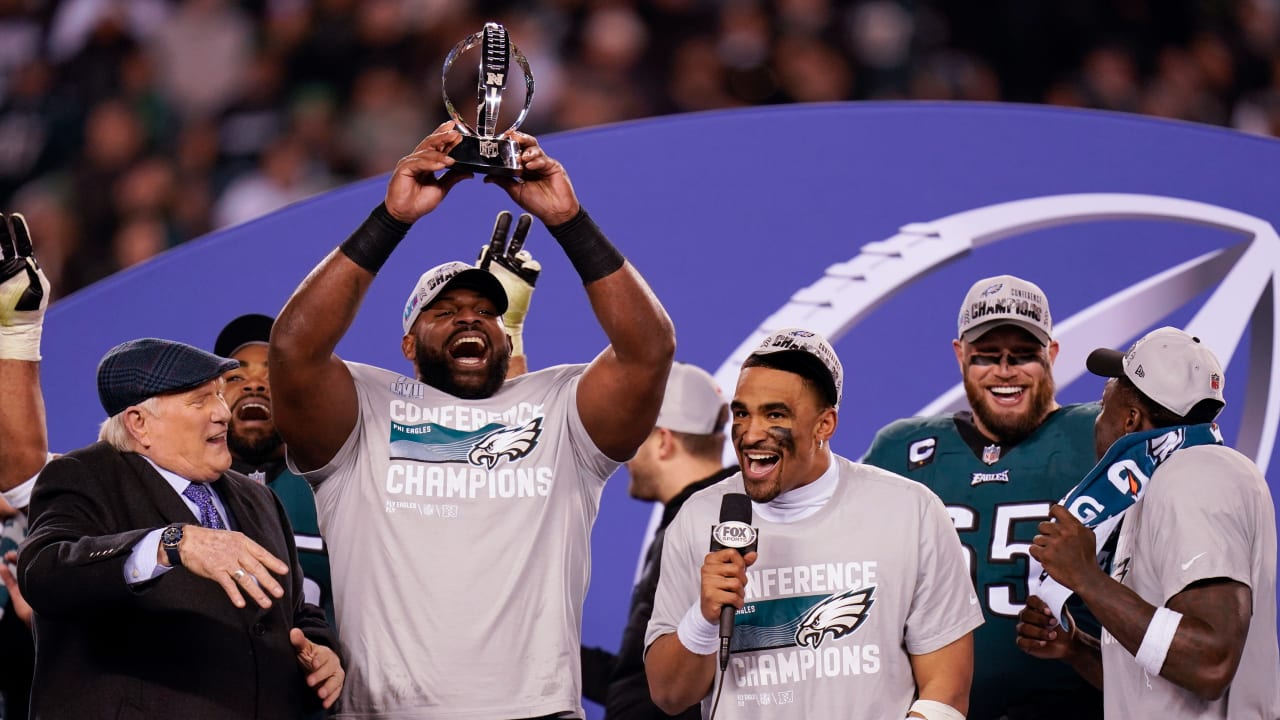 Philadelphia Eagles presented with George Halas trophy following their NFC Championship over the ...