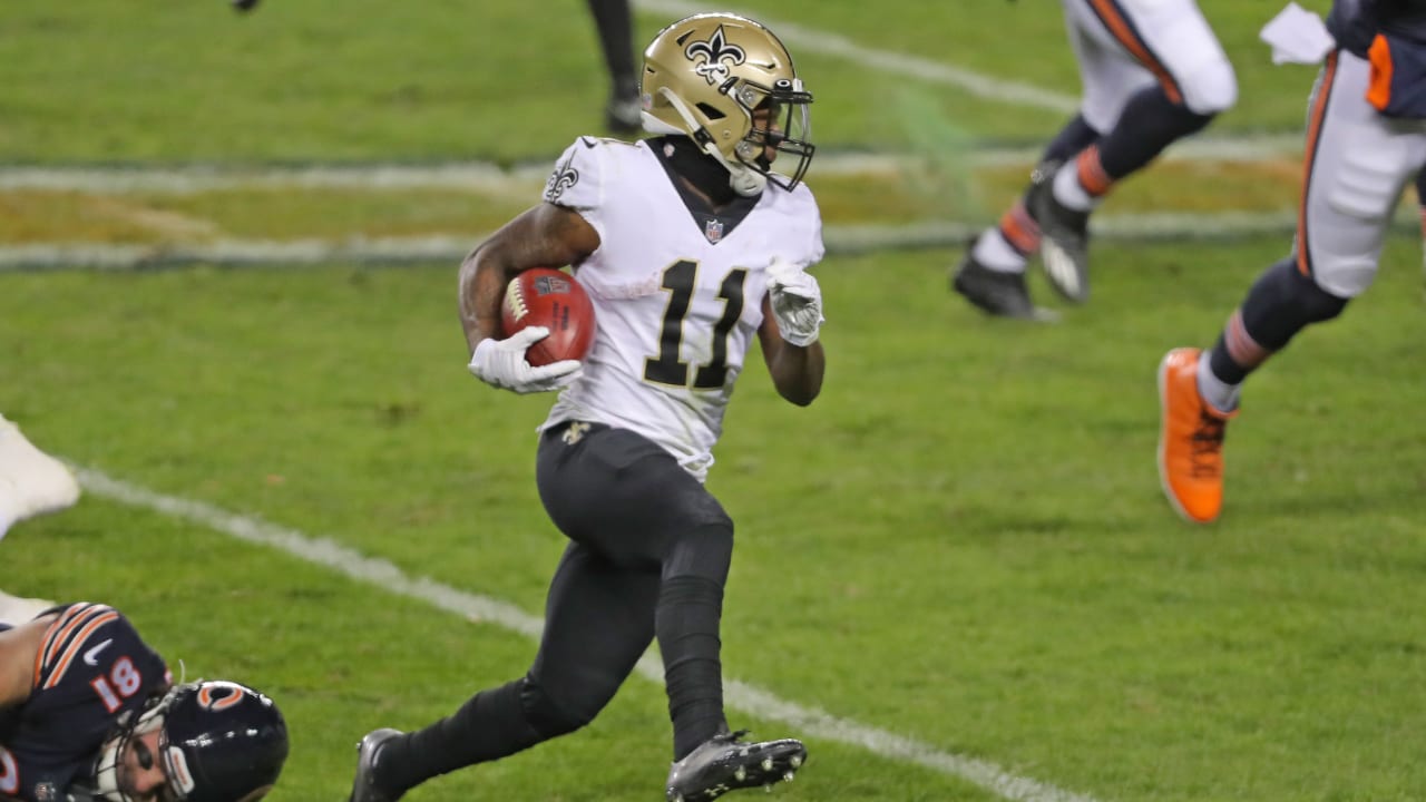 New Orleans Saints punt returner Deonte Harris weaves through traffic ...