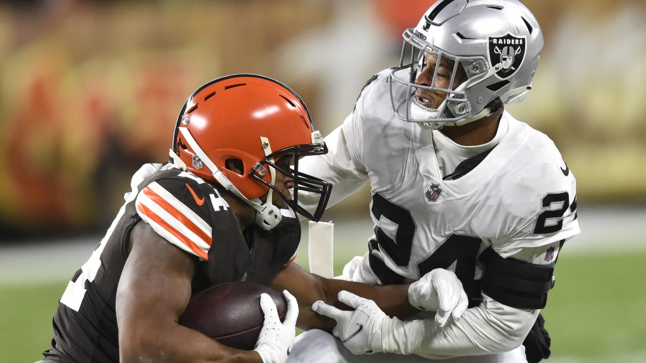 Las Vegas Raiders safety Jonathan Abram tracks down Cleveland Browns ...