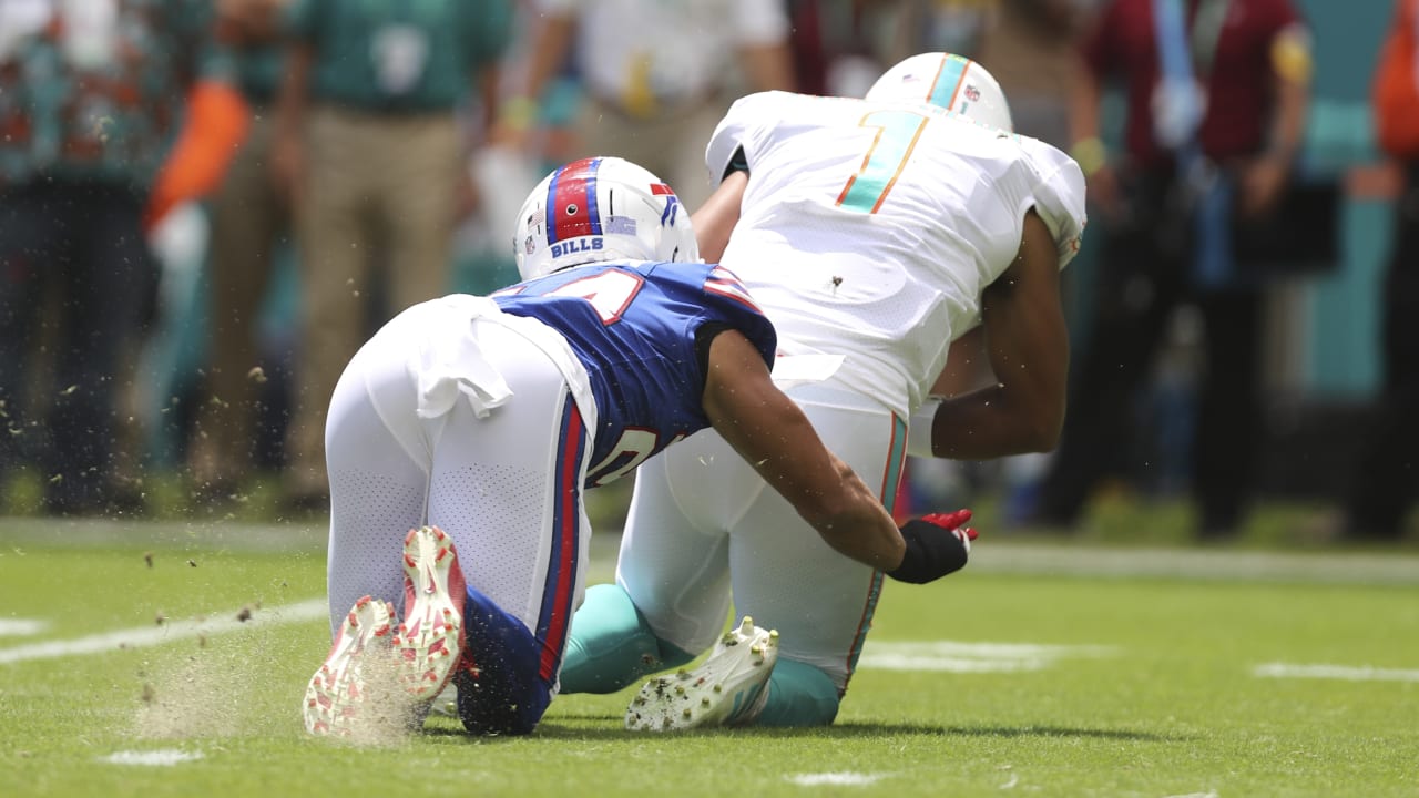 Buffalo Bills cornerback Taron Johnson sacks Tua Tagovailoa on first ...