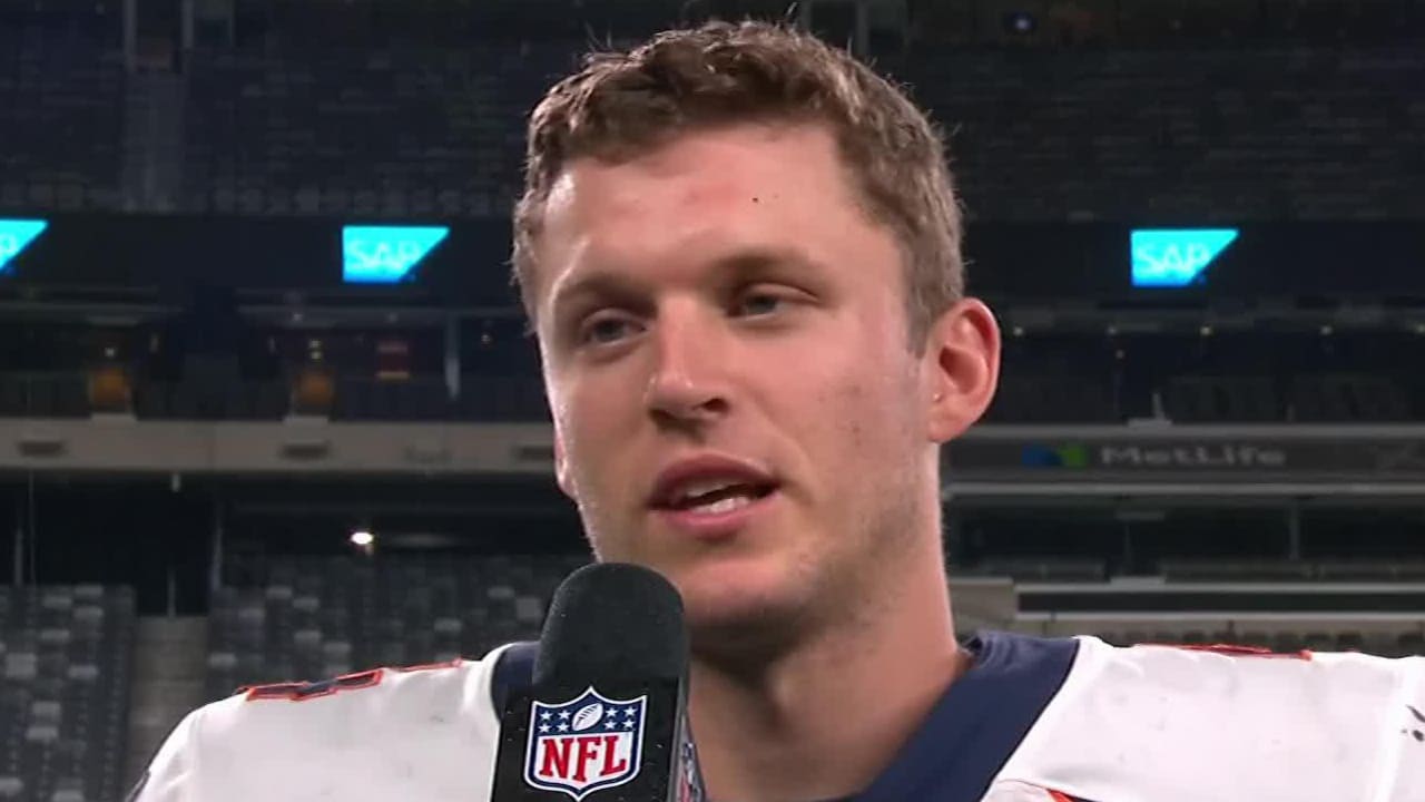 Denver Broncos quarterback Brett Rypien reacts to first NFL win as ...