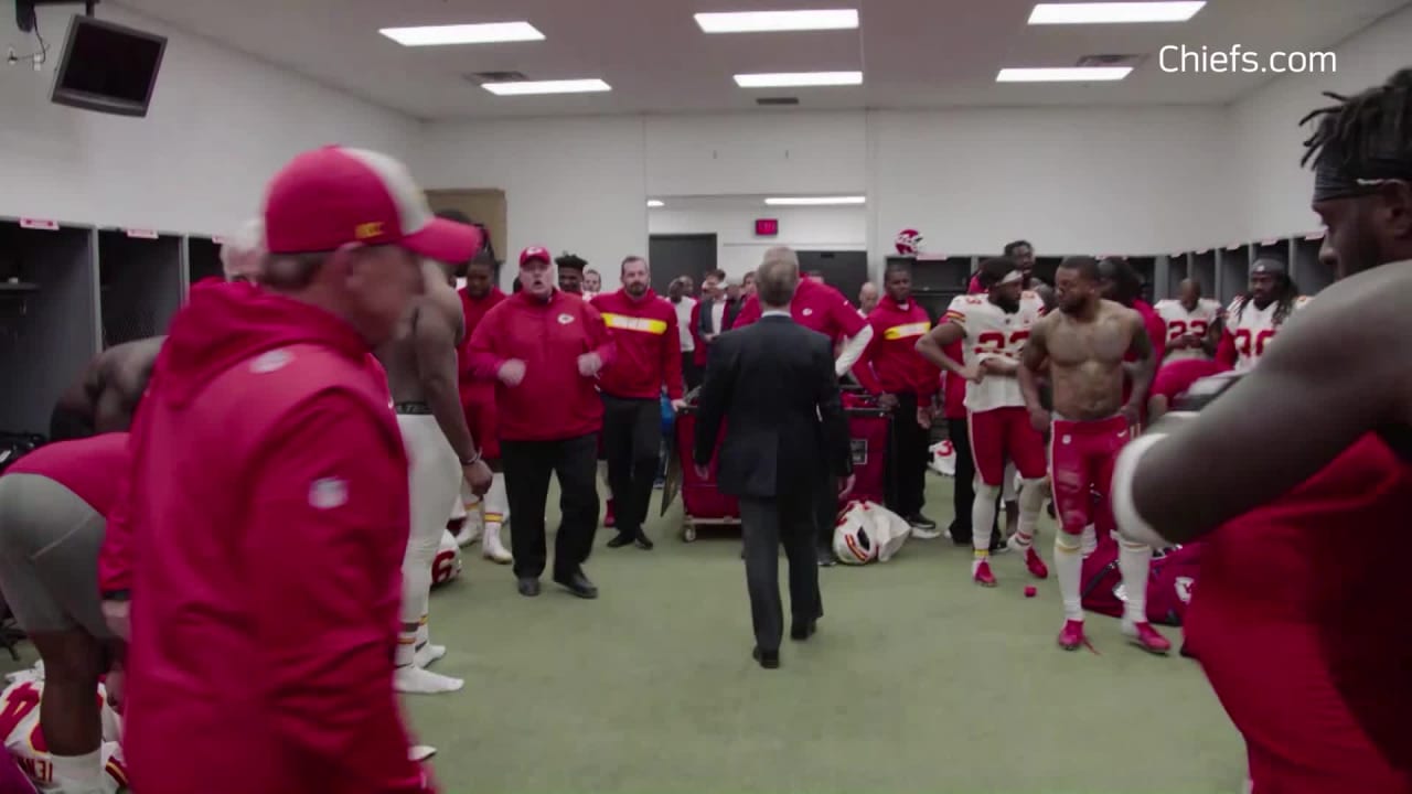 Kansas City Chiefs celebrate win on the road in locker room after ...