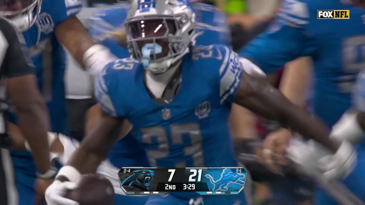 Detroit Lions cornerback Jerry Jacobs intercepts Carolina Panthers ...