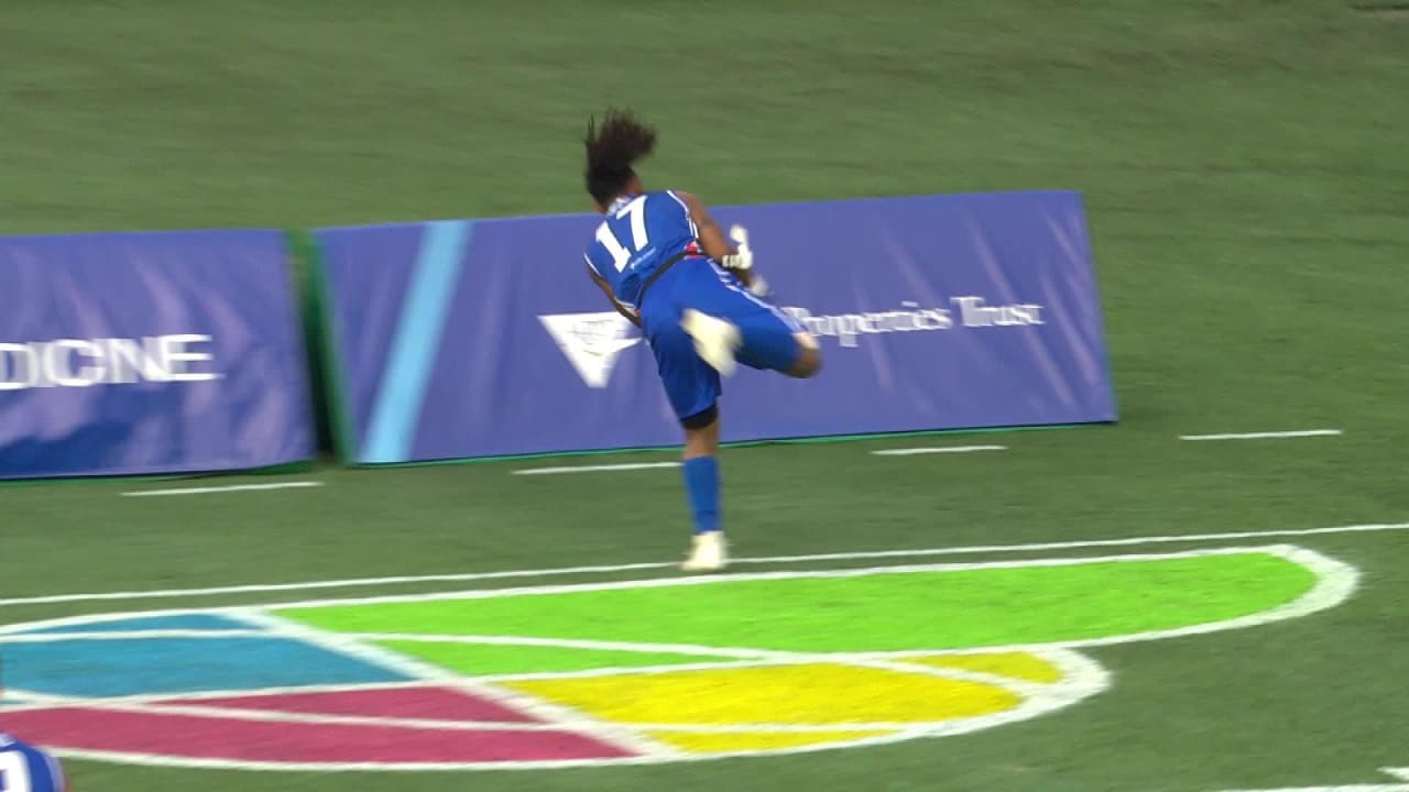 Team Italy's flag football player Luke Zahradka places a perfect over ...
