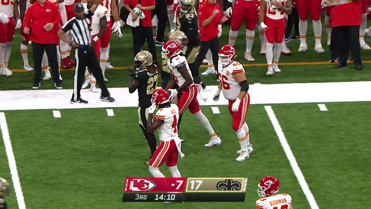 Kansas City Chiefs wide receiver Justyn Ross shoves defensive back away ...