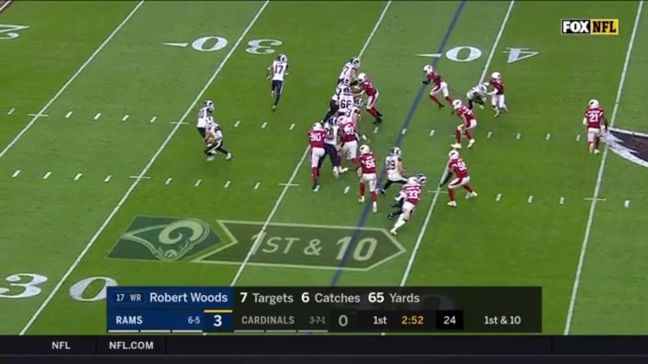 Tyler Higbee throws nasty stiff arm, tight ropes down sideline for 26 yards