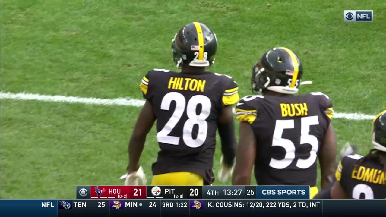 Pittsburgh Steelers cornerback Mike Hilton leaps in front of Kenny ...
