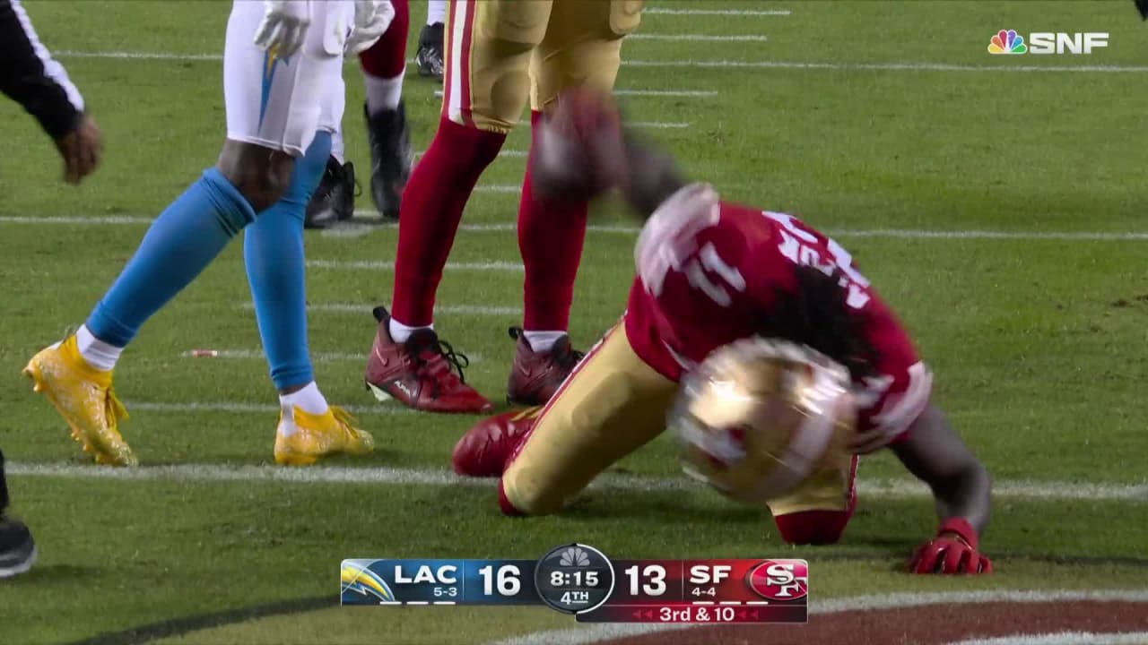 San Francisco 49ers wide receiver Brandon Aiyuk nearly wills himself to ...