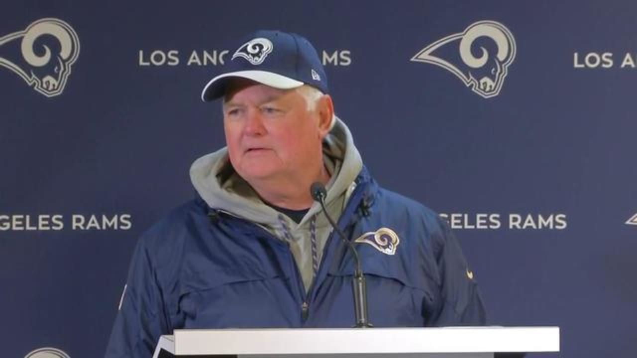 Los Angeles Rams defensive coordinator Wade Phillips demonstrates his ...