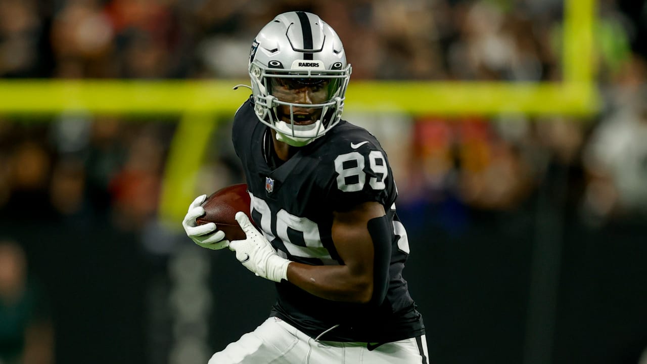 Las Vegas Raiders wide receiver Bryan Edwards refuses to go down on a ...