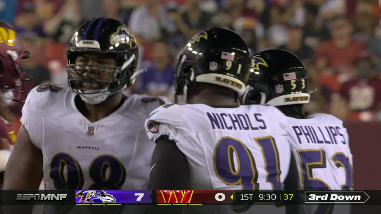 Baltimore Ravens flock around Washington Commanders quarterback Sam ...
