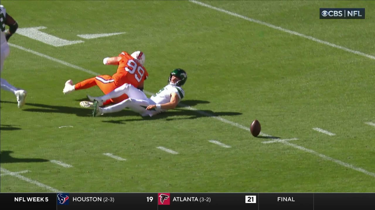 Denver Broncos defensive end Zach Allen strip-sacks New York Jets ...