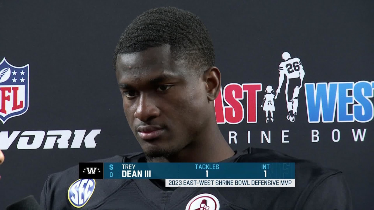 Florida Gators safety Trey Dean III reacts to winning the Defensive MVP ...