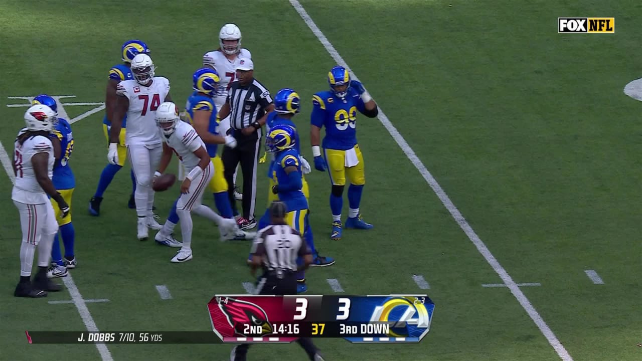 Los Angeles Rams defensive end Aaron Donald engulfs Josh Dobbs for sack ...