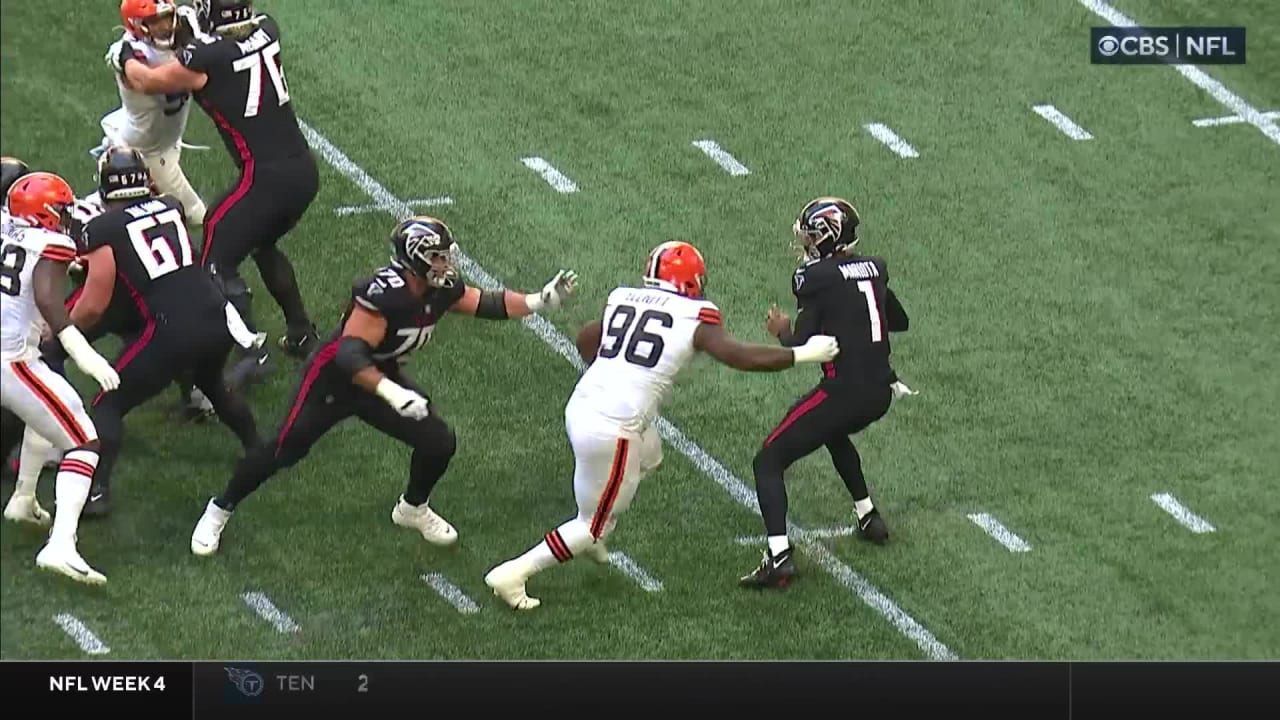 Cleveland Browns defensive tackle Jordan Elliott brings down Atlanta ...