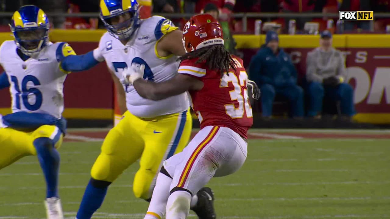 Kansas City Chiefs linebacker Nick Bolton picks off Los Angeles Rams ...