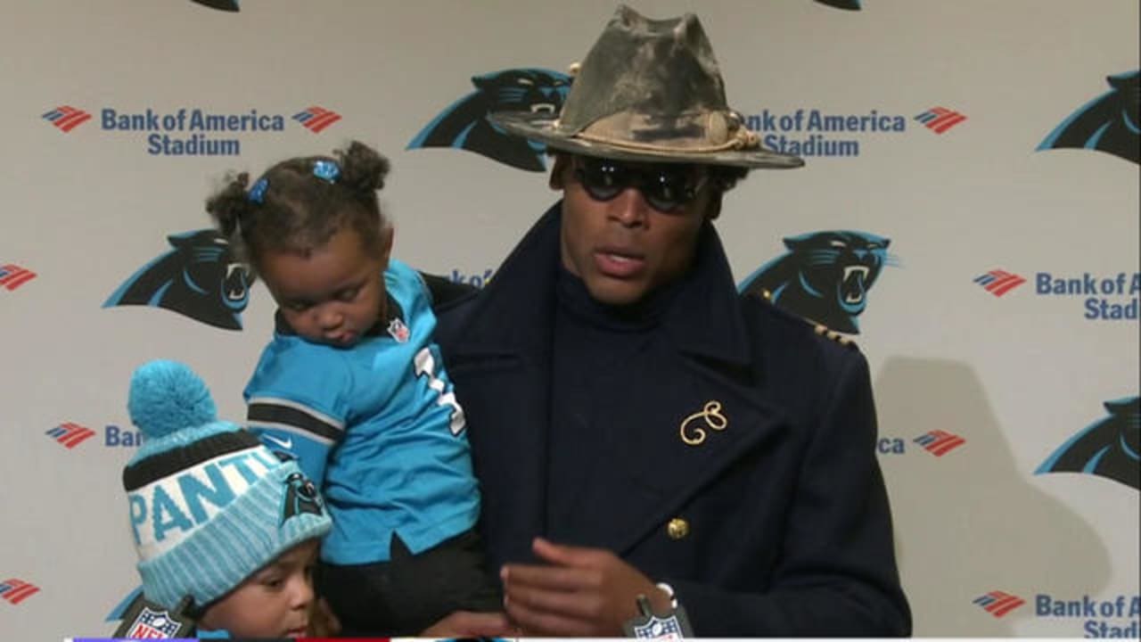 Cam Newton's kids join him for postgame press conference
