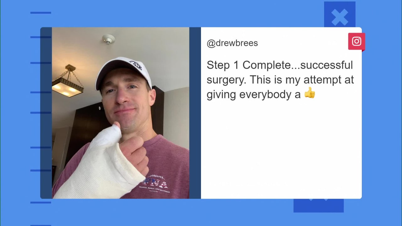 Drew Brees gives thumbs up after successful surgery