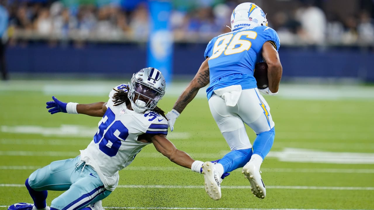 Los Angeles Chargers wide receiver Trevon Bradford makes a tackler ...