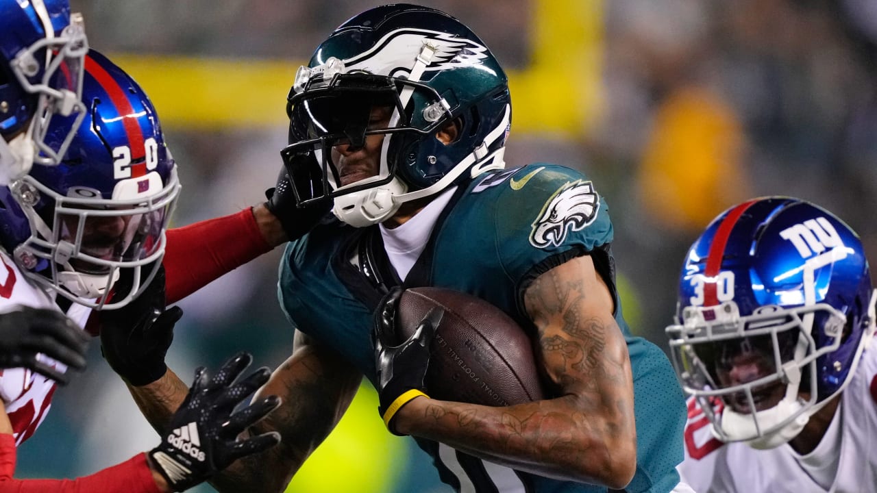 Philadelphia Eagles wide receiver DeVonta Smith's stumbling run after ...