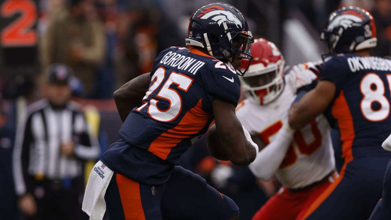 Denver Broncos running back Melvin Gordon breaks multiple tackles for ...