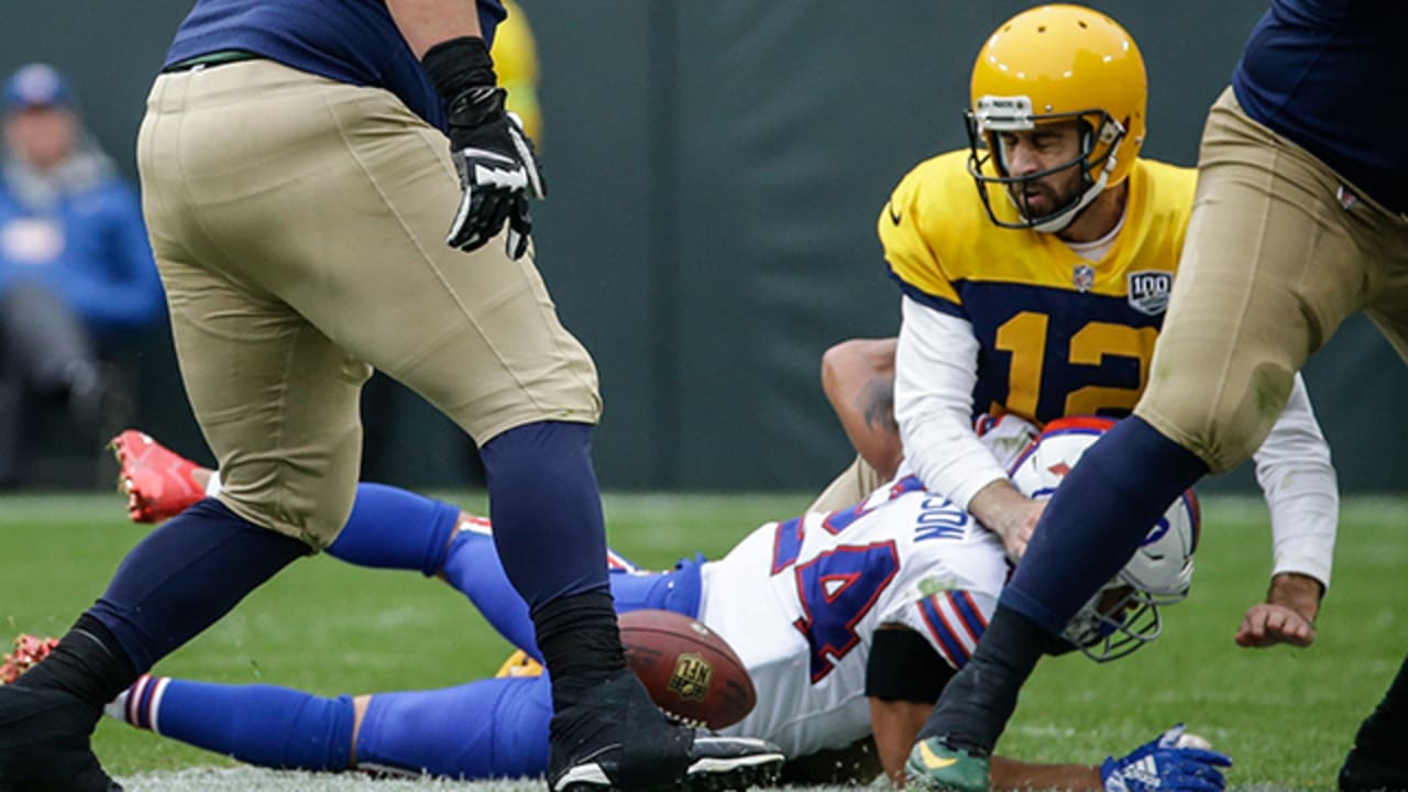 Taron Johnson pops ball from Rodgers, Kyle Williams recovers for Bills