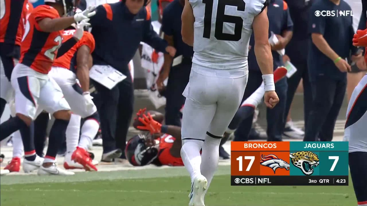 Denver Broncos safety Kareem Jackson jumps Jacksonville Jaguars ...