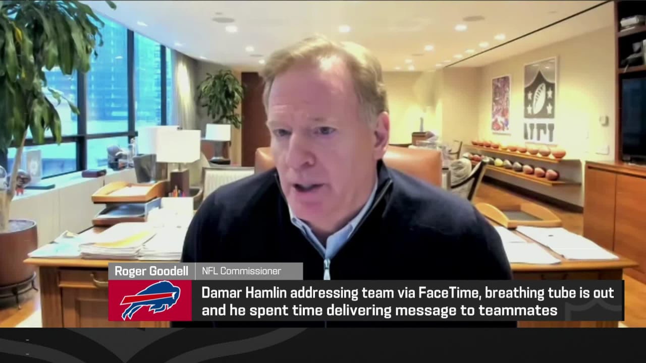 Commissioner Roger Goodell reacts to Buffalo Bills safety Damar Hamlin ...