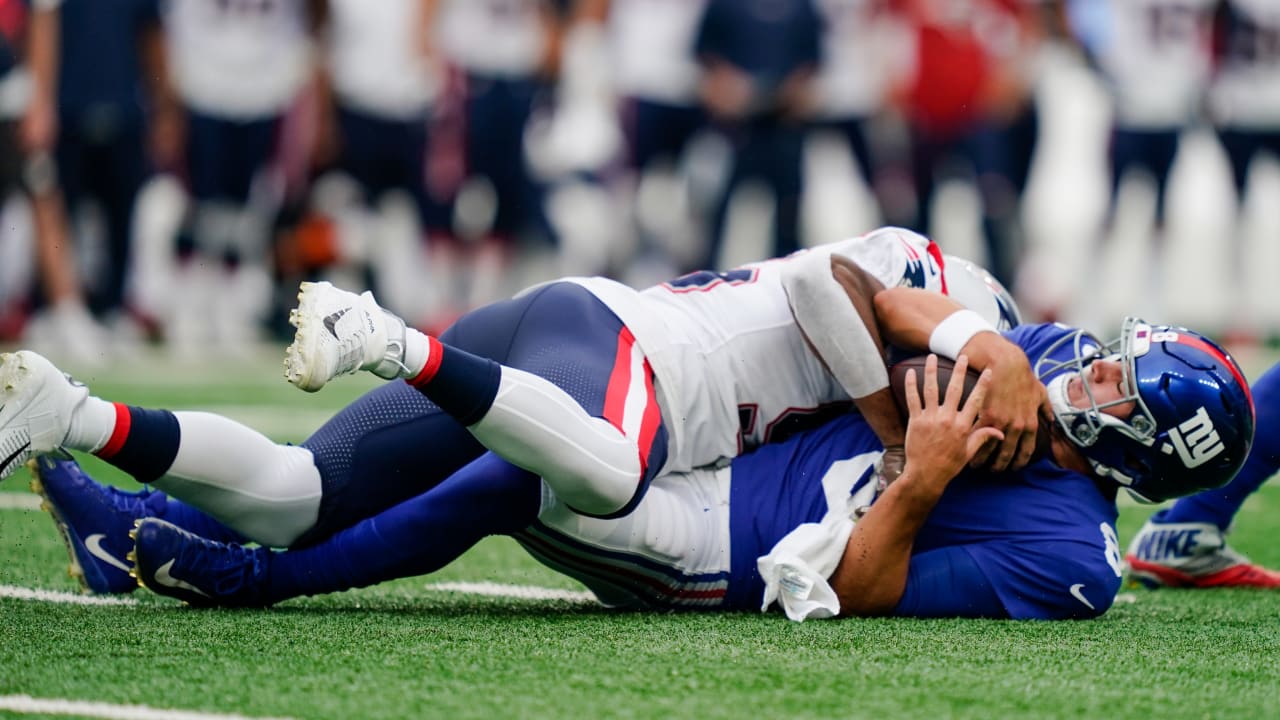 New England Patriots swarm New York Giants quarterback Daniel Jones for ...