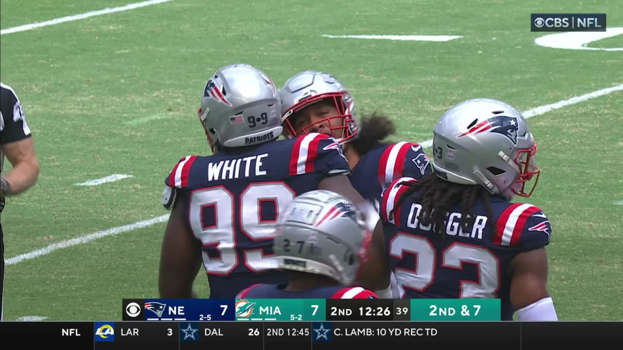 New England Patriots defensive end Keion White engulfs Miami Dolphins ...