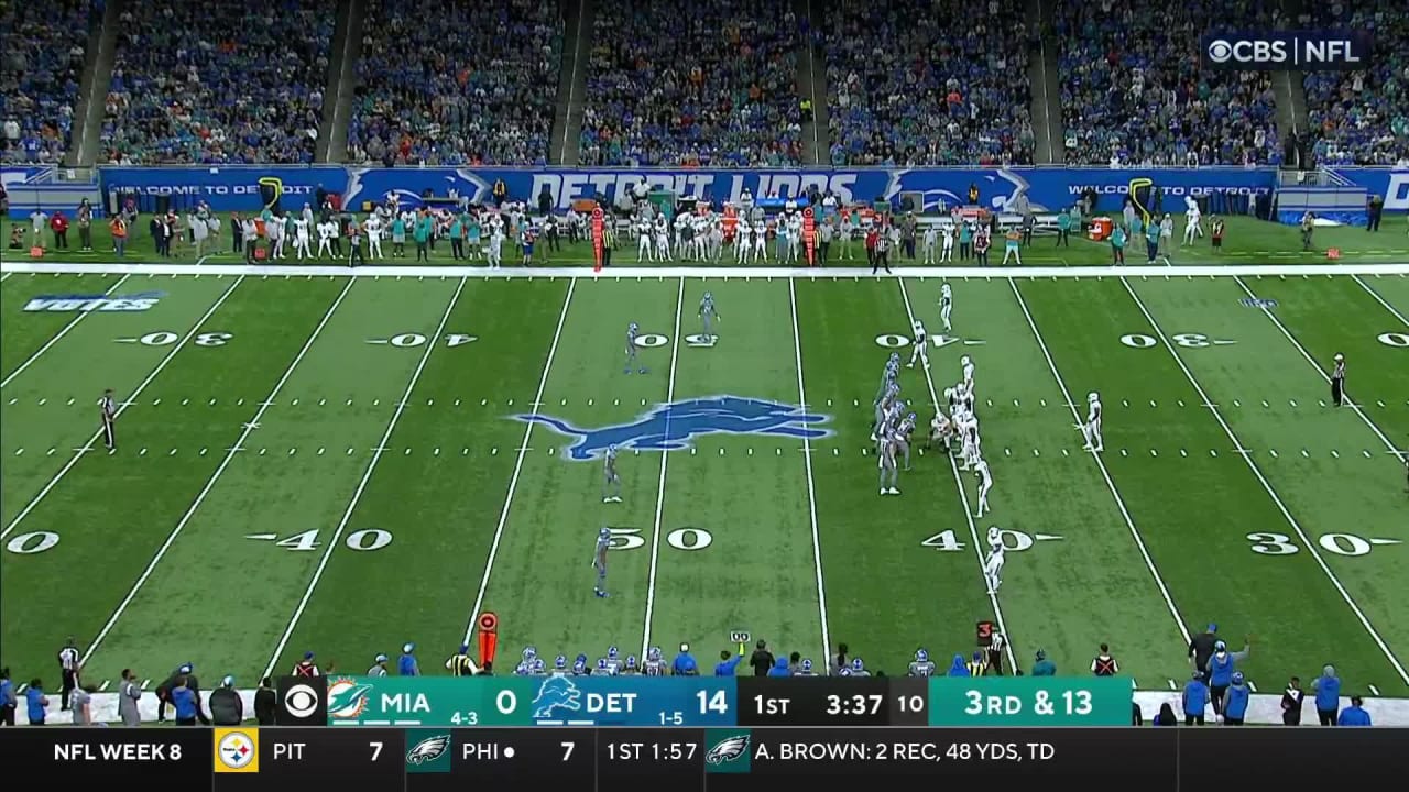 Miami Dolphins wide receiver Tyreek Hill outleaps Detroit Lions DB in a ...