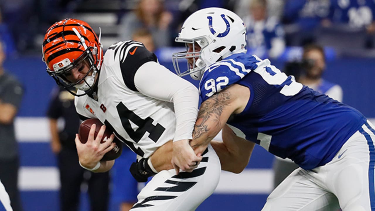 Margus Hunt rounds line with speed for second sack on Dalton