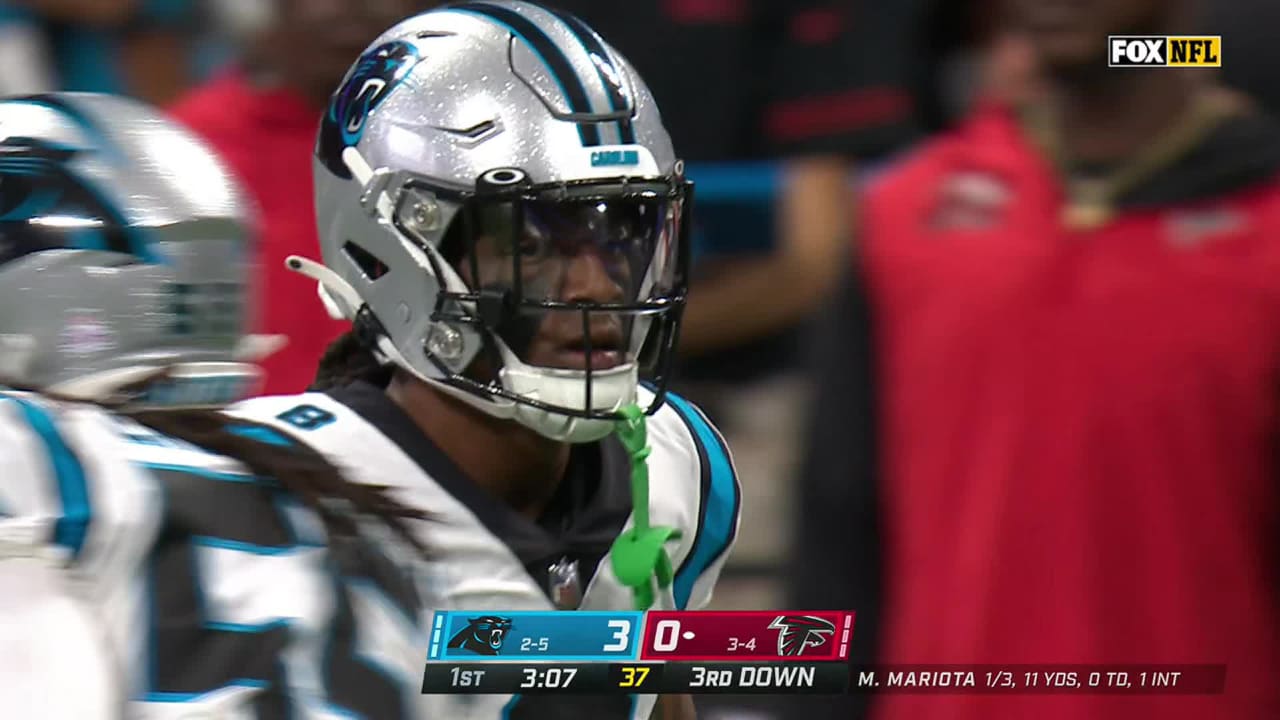 Carolina Panthers cornerback Jaycee Horn swings down Atlanta Falcons ...