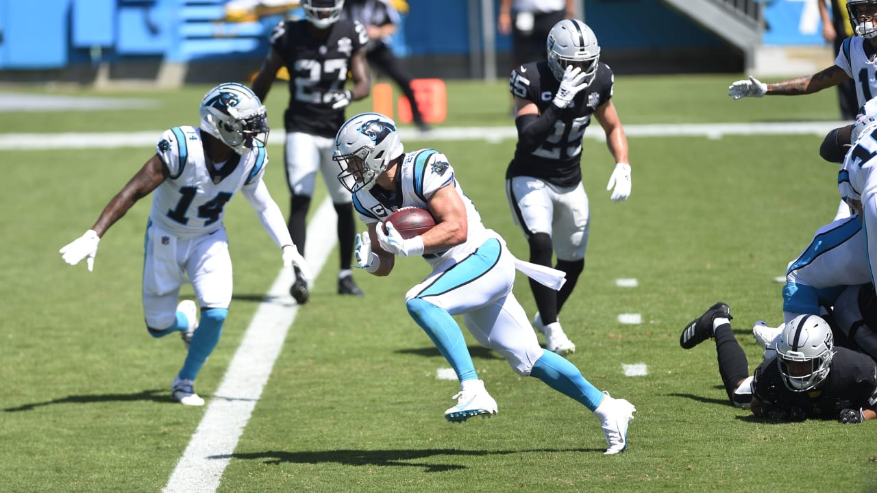 Carolina Panthers running back Christian McCaffrey rushes for a 6-yard ...