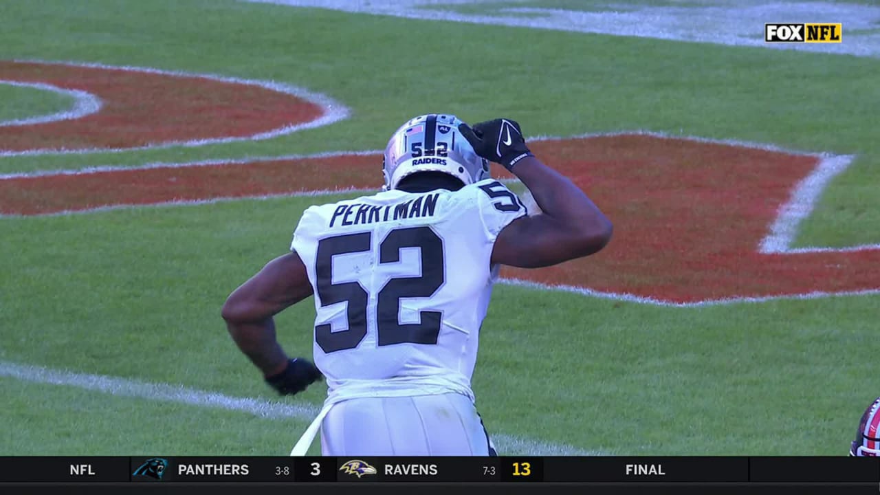 Las Vegas Raiders linebacker Denzel Perryman shoots out of a cannon for ...