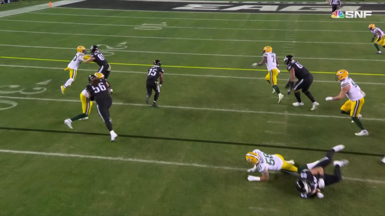 Philadelphia Eagles running back Boston Scott hits the hole for an 18 ...