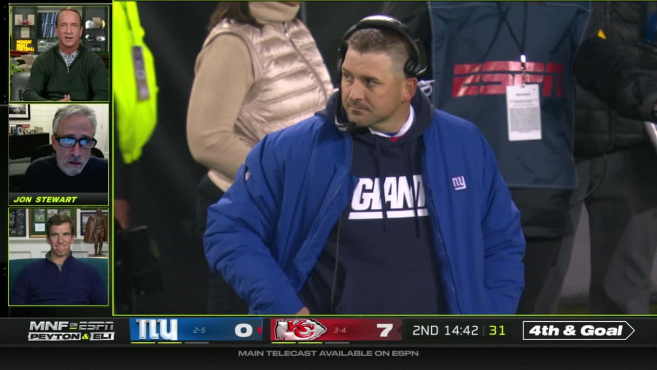 Comedian Jon Stewart shows celebration dance after New York Giants' TD ...