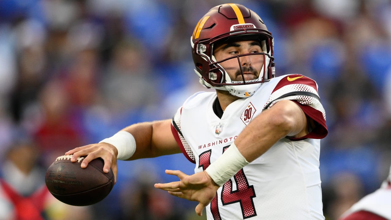 Washington Commanders quarterback Sam Howell finds a wide open wide ...