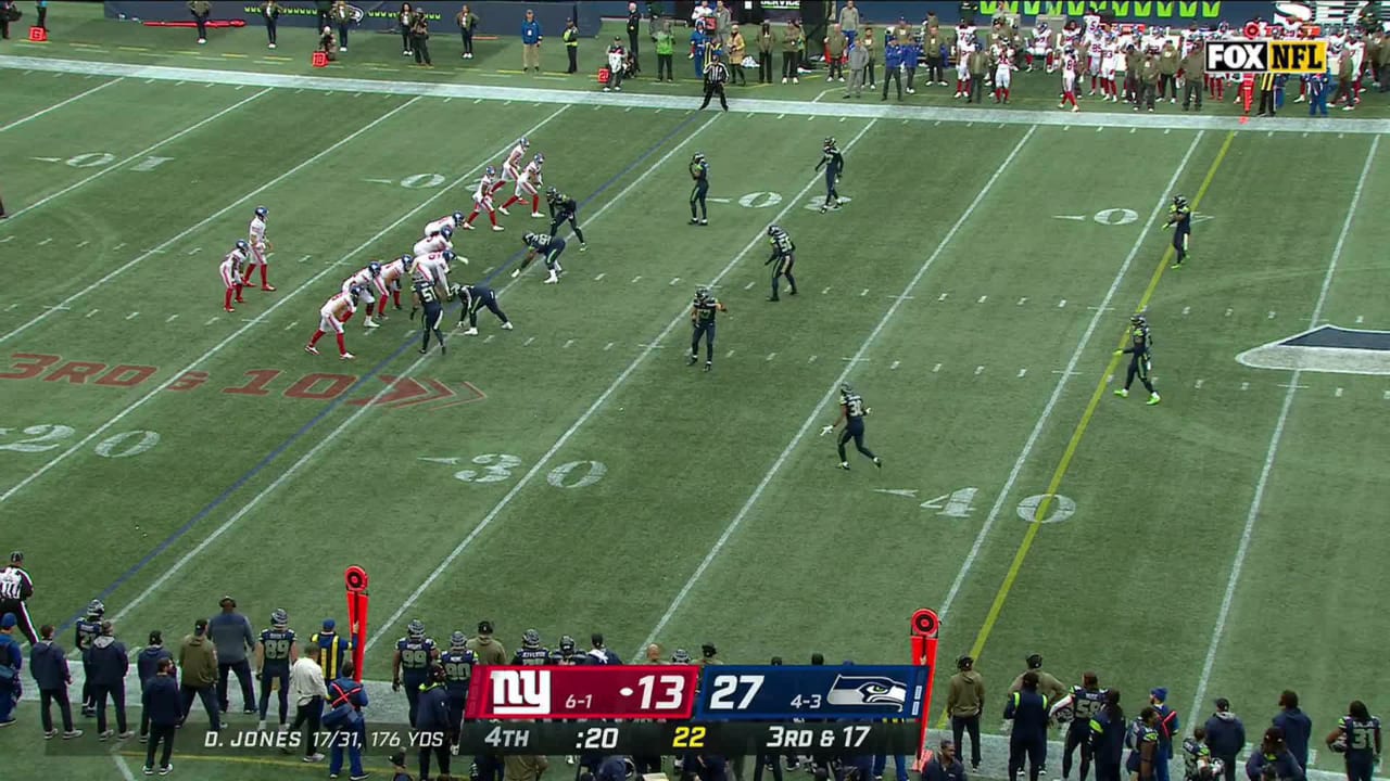 Seattle Seahawks defensive end Poona Ford's sack of Daniel Jones ...