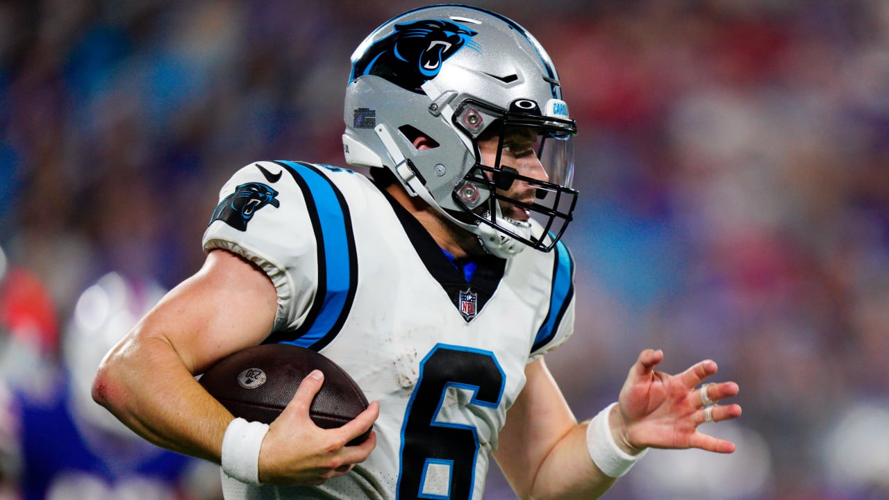 Carolina Panthers quarterback Baker Mayfield shows off truck stick on ...