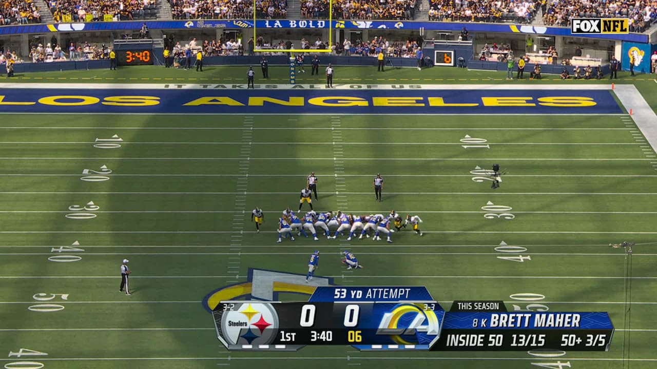 Los Angeles Rams kicker Brett Maher's 53-yard field goal try doinks off ...
