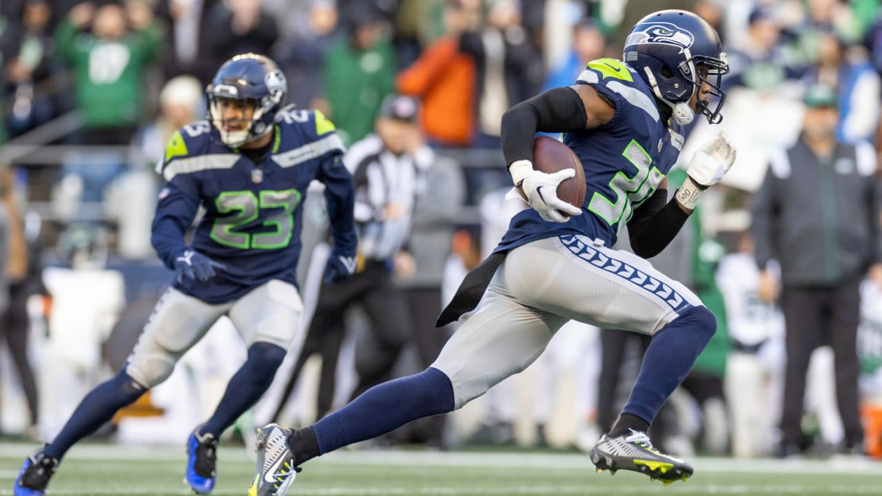 Seattle Seahawks defensive back Michael Jackson leaps into passing lane ...