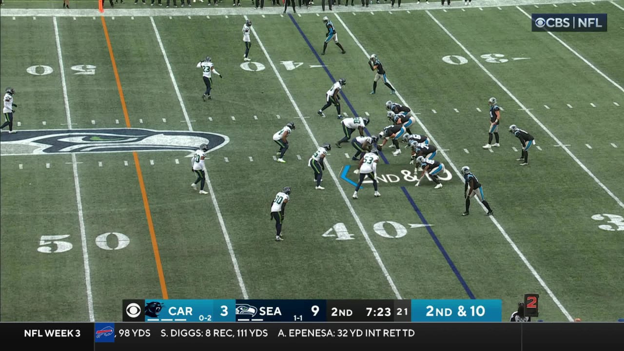 Carolina Panthers running back Miles Sanders spins out of a backfield ...