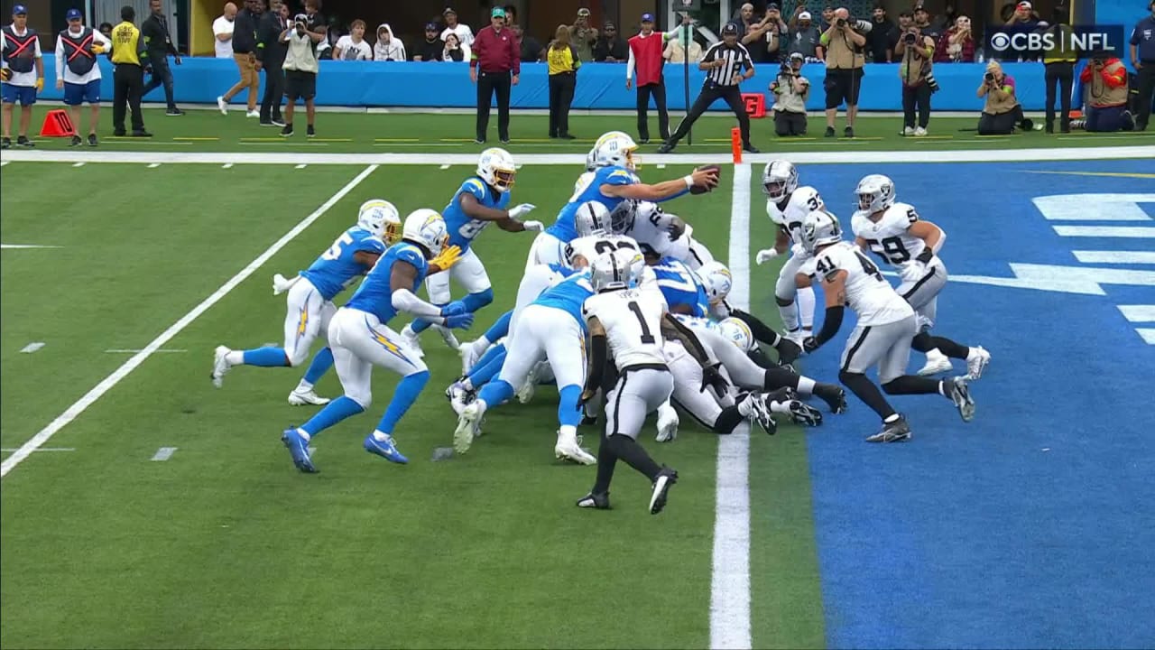 Los Angeles Chargers quarterback Justin Herbert goes over the top on ...