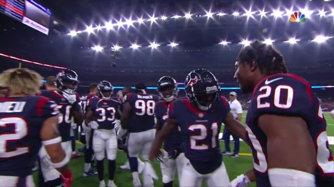 Justin Reid pumped up on sideline after interception