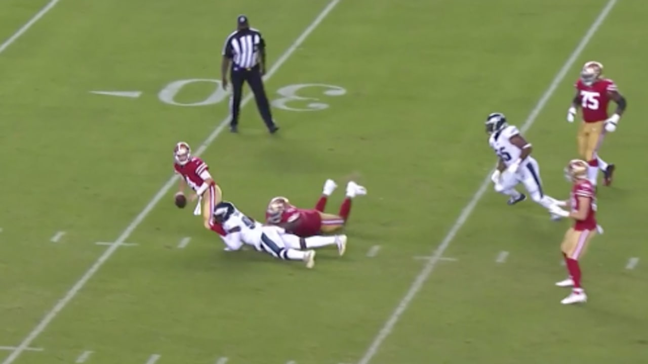 Philadelphia Eagles defensive end Josh Sweat pushes past Trent Williams ...