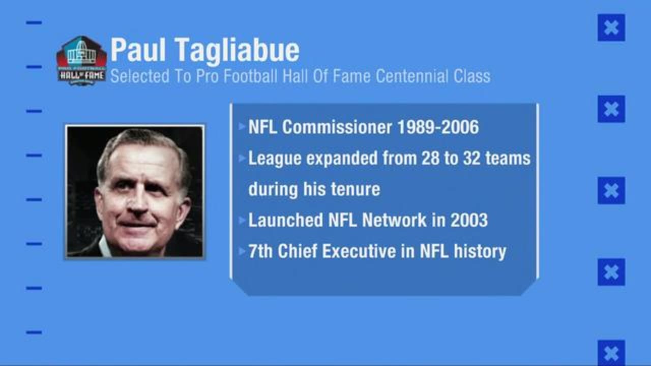 Paul Tagliabue reacts to his Pro Football Hall of Fame induction
